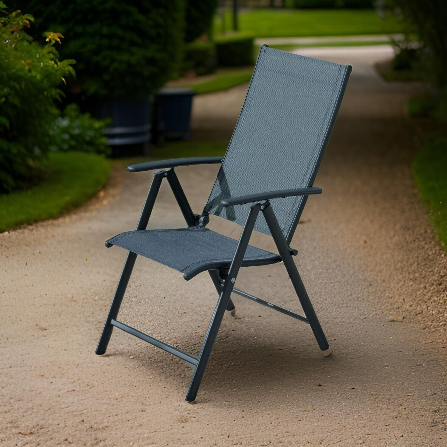 Garden Chair Reclining 7 Position High Back Folding Chair with Armrest ...